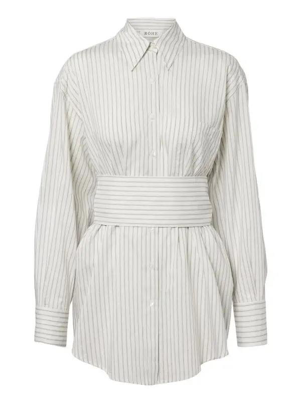 RÓHE Belted Striped Silk And Cotton Shirt - White
