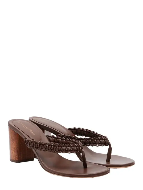 GIANVITO ROSSI Braided Leather Thong Heeled Sandals - Brown