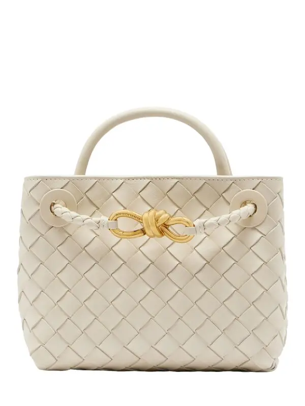 Bottega Veneta Andiamo Mini Woven Leather Bag - White