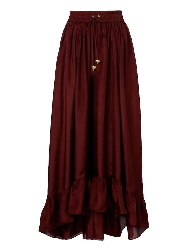 Zimmermann Aster Gathered Silk Habotai Maxi Skirt - Burgundy