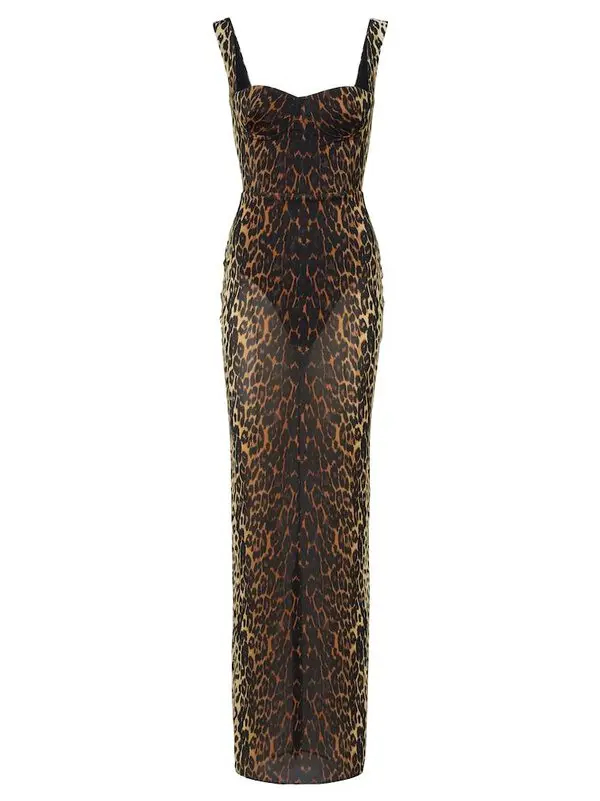 Alex Perry Leopard-print Mesh Gown - Brown
