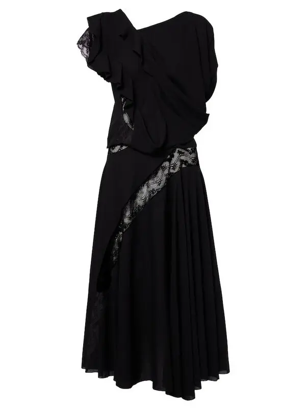 Junya Watanabe Asymmetric Lace-trimmed Midi Dress - Black