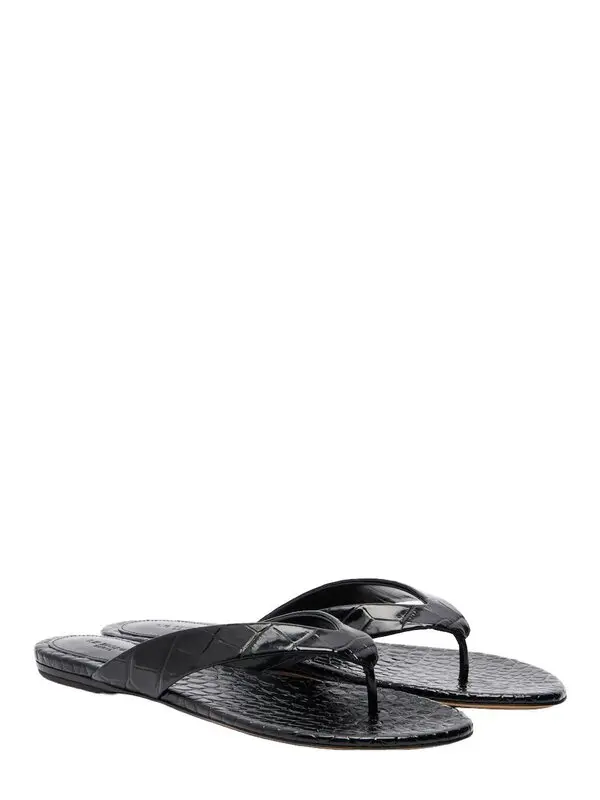 Le Monde Beryl Croc-effect Leather Thong Sandals - Black