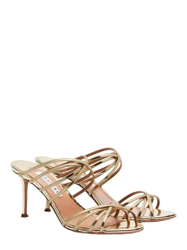 AQUAZZURA Mirrored Leather Mules - Gold