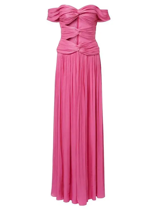 Costarellos Cutout Lurex Georgette Gown - Pink