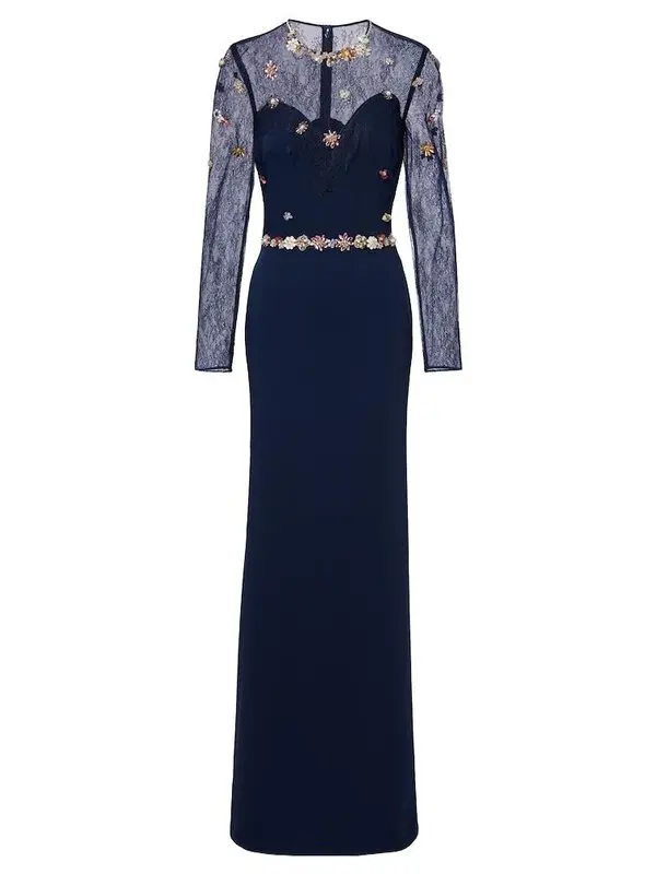 Costarellos Embellished Lace-trimmed Gown - Blue