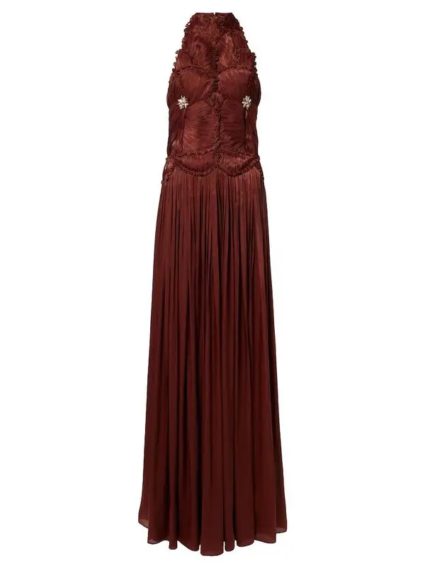 Costarellos Embellished Ruched Georgette Gown - Brown