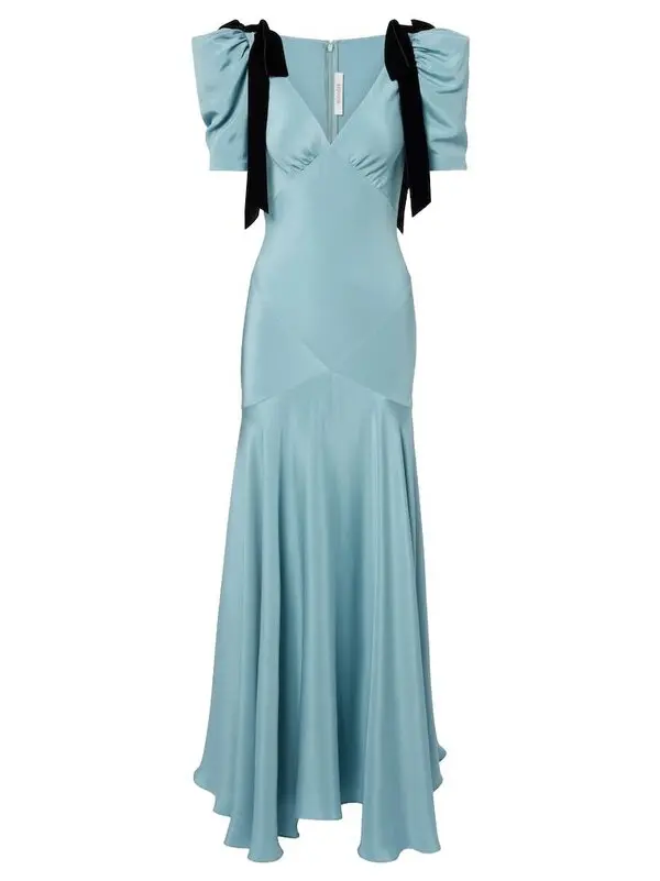 RODARTE Bow-detail Silk Satin Maxi Dress - Blue