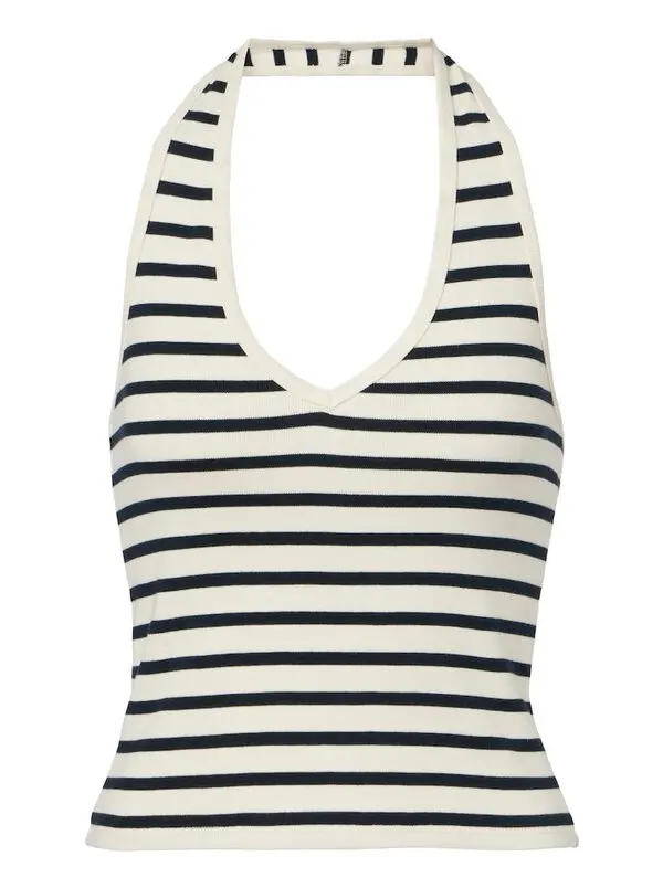 NILI LOTAN Britt Striped Halterneck Top - White