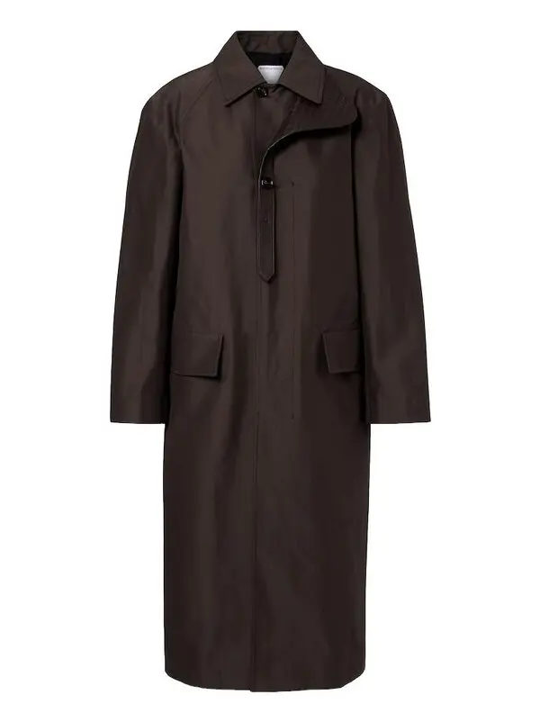 Bottega Veneta Intrecciato Leather-trimmed Trench Coat - Brown