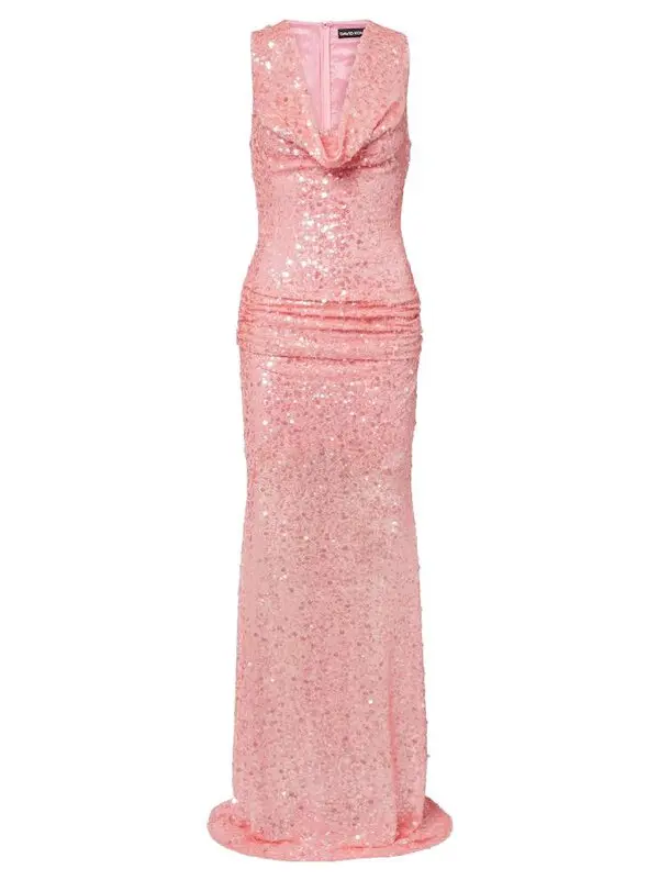 David Koma Sequined Draped Gown - Pink
