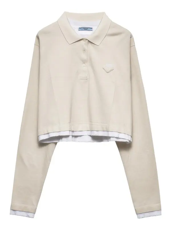 Prada Long-sleeved Piqué And Jersey Polo Shirt - Neutral