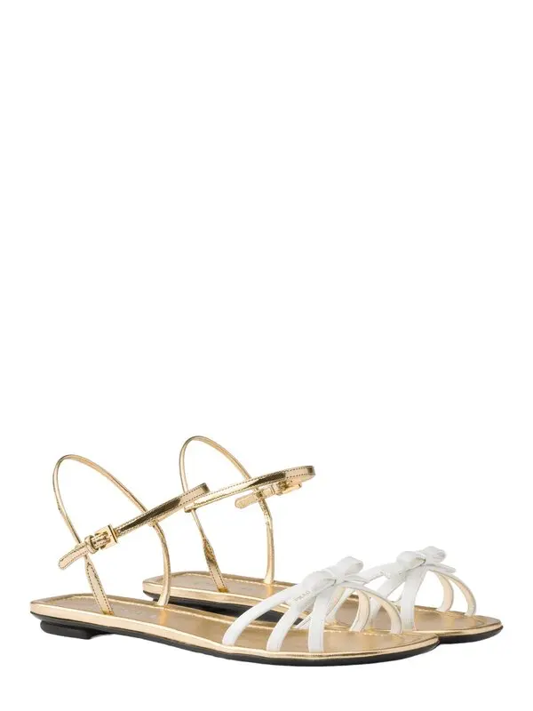 Prada Patent And Metallic Leather Flat Sandals - White