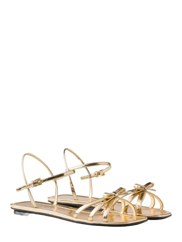 Prada Flat Metallic Leather Sandals - Gold/silver