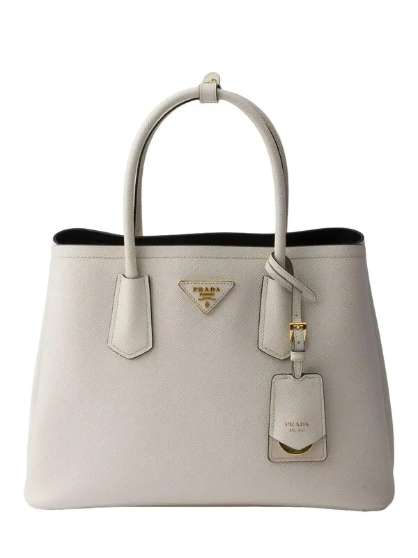 Prada Saffiano Leather Double Medium Bag - Neutral