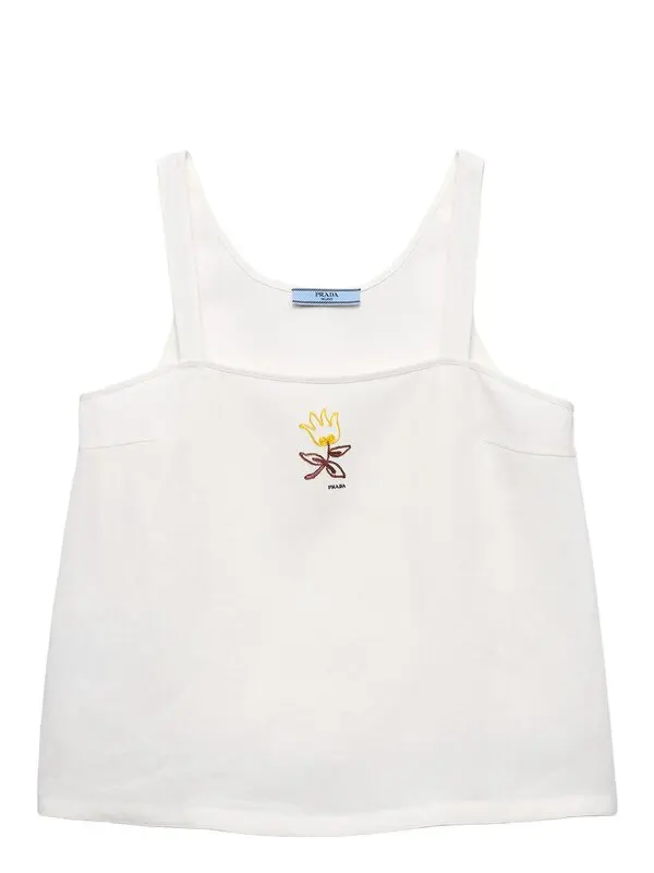 Prada Embroidered Linen Top - White