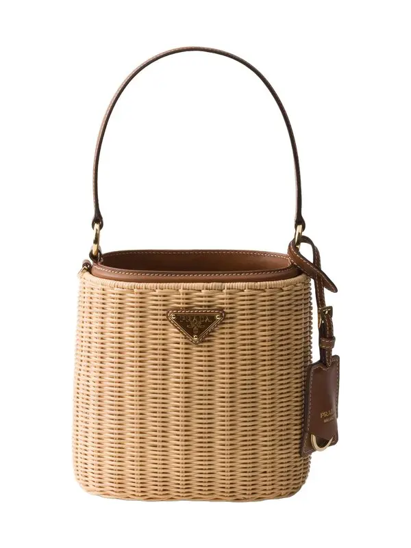 Prada Wicker And Leather Bucket Bag - Neutral