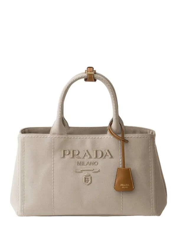 Prada Jardinière Large Cotton Canvas Handbag - Neutral