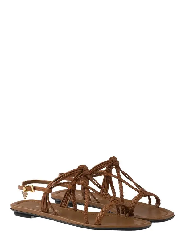 Prada Flat Leather Sandals - Brown