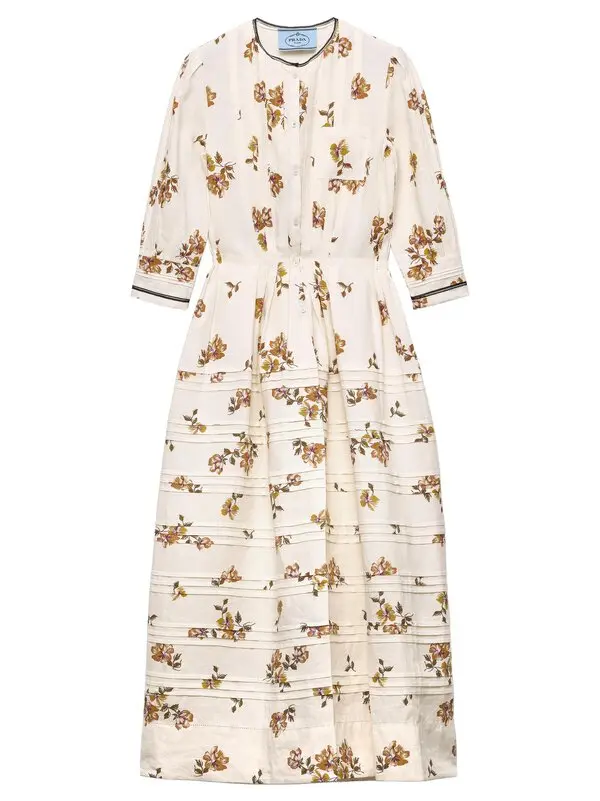 Prada Long Printed Linen Dress - Brown