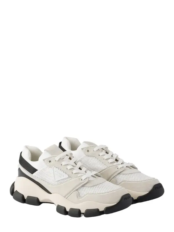 Prada Mesh Fabric And Suede Sneakers - White