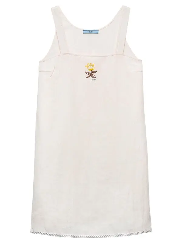 Prada Embroidered Slubbed Fabric Mini-dress - White