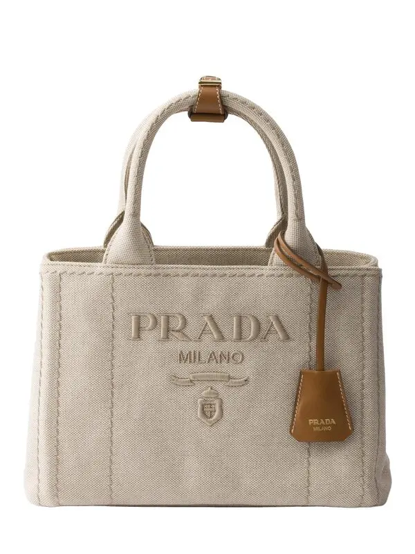 Prada Jardinière Small Cotton Canvas Bag - Neutral