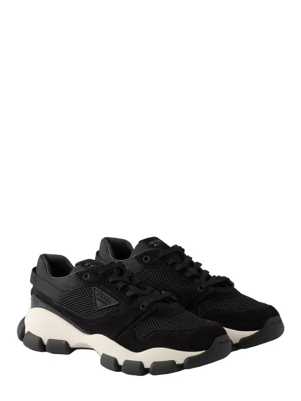Prada Mesh Fabric And Suede Sneakers - Black