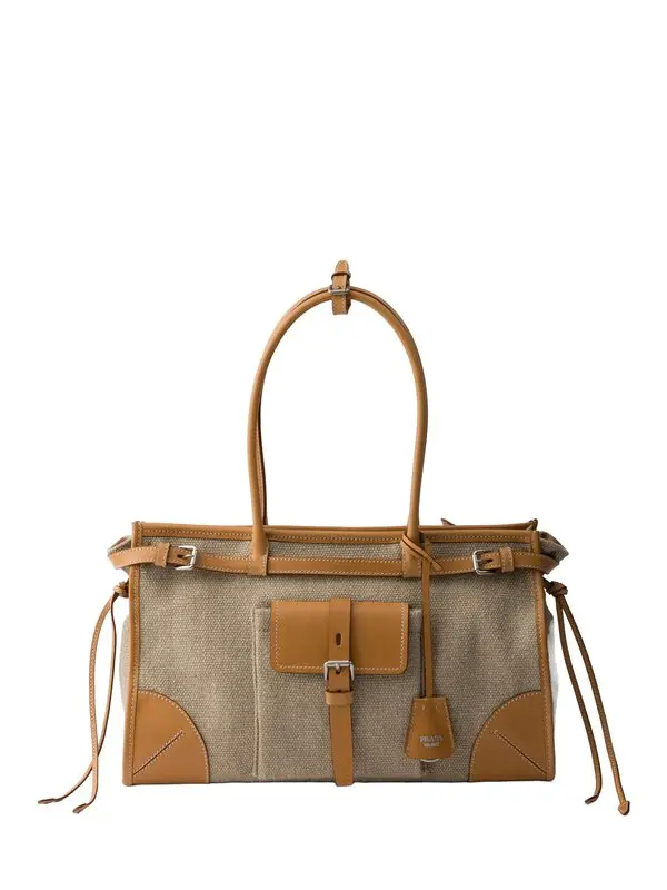 Prada Bonnie Linen And Leather Tote Bag - Neutral