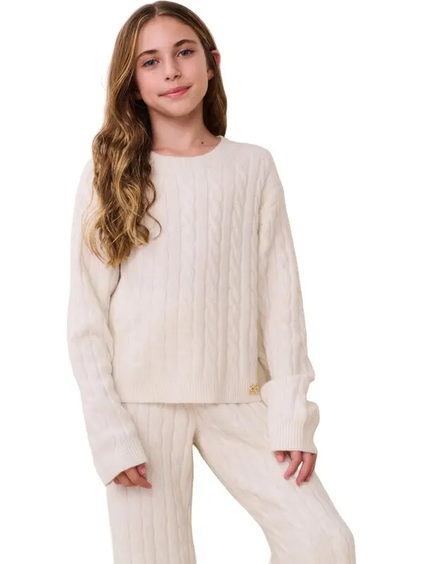 LoveShackFancy Cable Knit Pullover With Bow Charm - Ivory