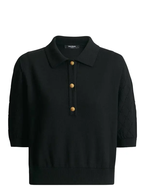 Balmain Knitted 3-button Polo - Black