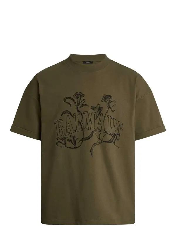 Balmain Printed Bloom T-shirt - Khaki