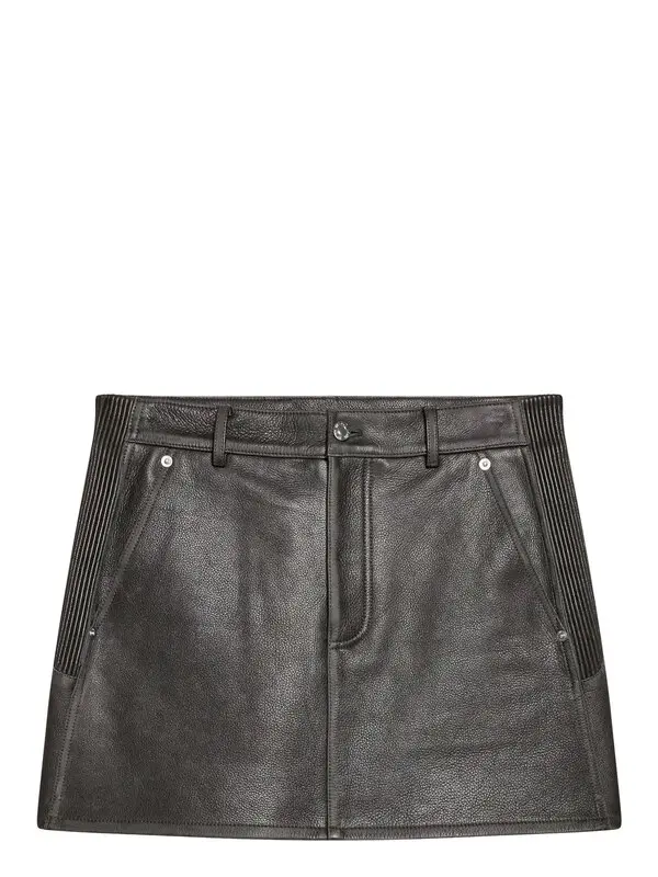 Helmut Lang Distressed Leather Moto Mini Skirt - Grey