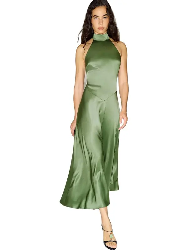 REFORMATION Katelyn Silk Maxi Dress - Green