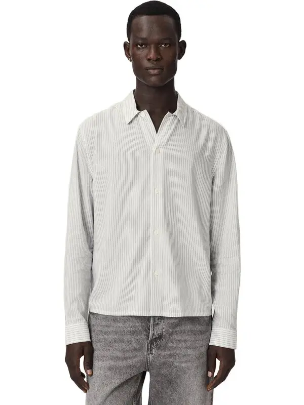 ALLSAINTS Furrow Long Sleeve Boxy Striped Shirt - Black/white/grey