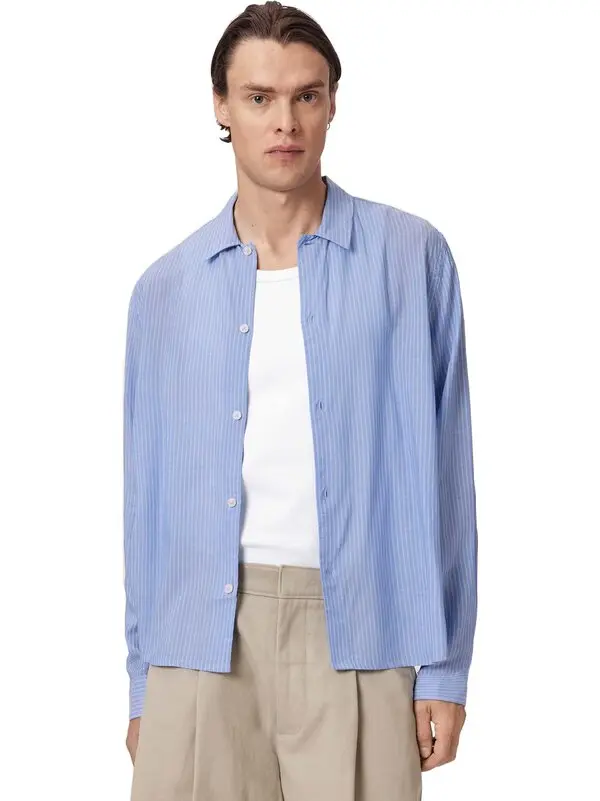 ALLSAINTS Furrow Long Sleeve Boxy Striped Shirt - Blue