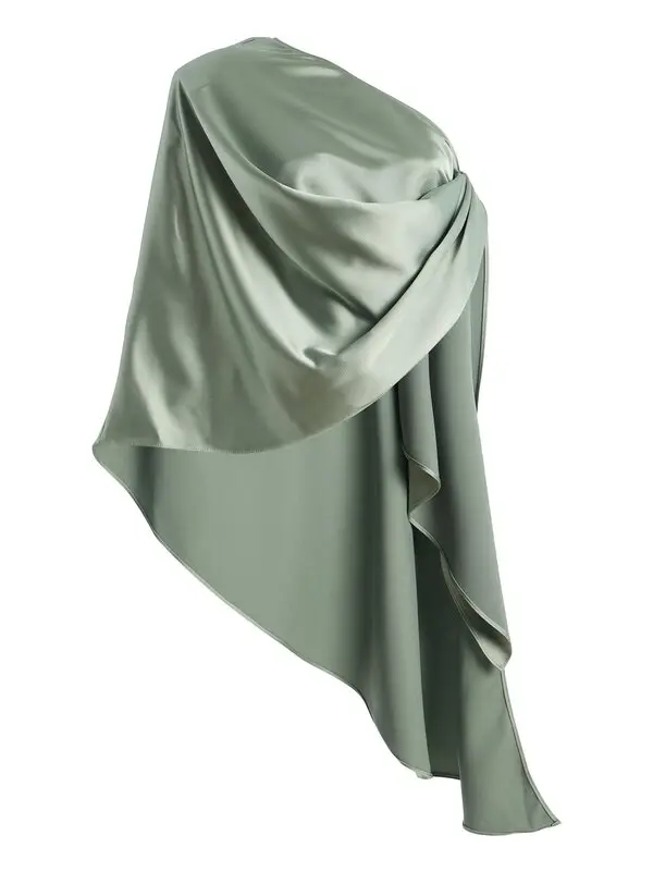 THE NEW ARRIVALS ILKYAZ OZEL Exclusive Fume Satin Top - Green
