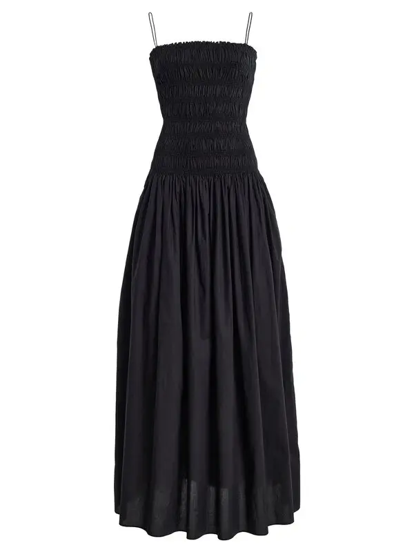 Matteau Shirred Cotton Maxi Dress - Black