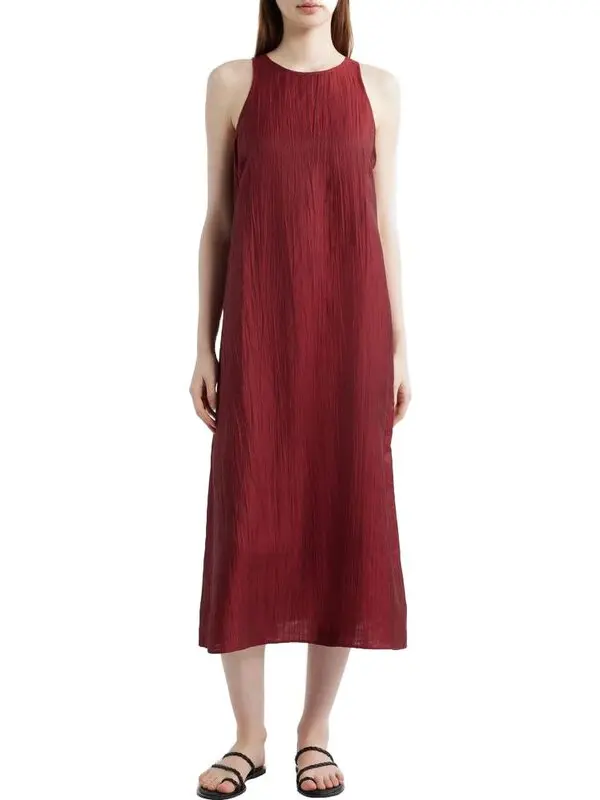 Eileen Fisher Crinkle Sleeveless Maxi Dress - Sun Dried Tomato