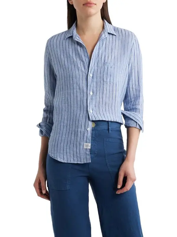 Frank & Eileen Relaxed Striped Linen Shirt - Blue Navy Stripe