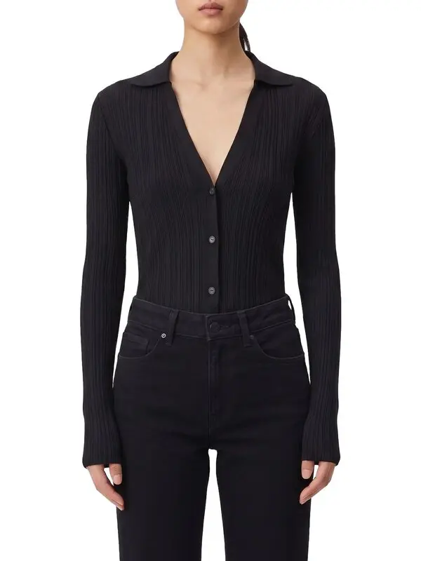 Vince Ribbed Polo Shirt - Black