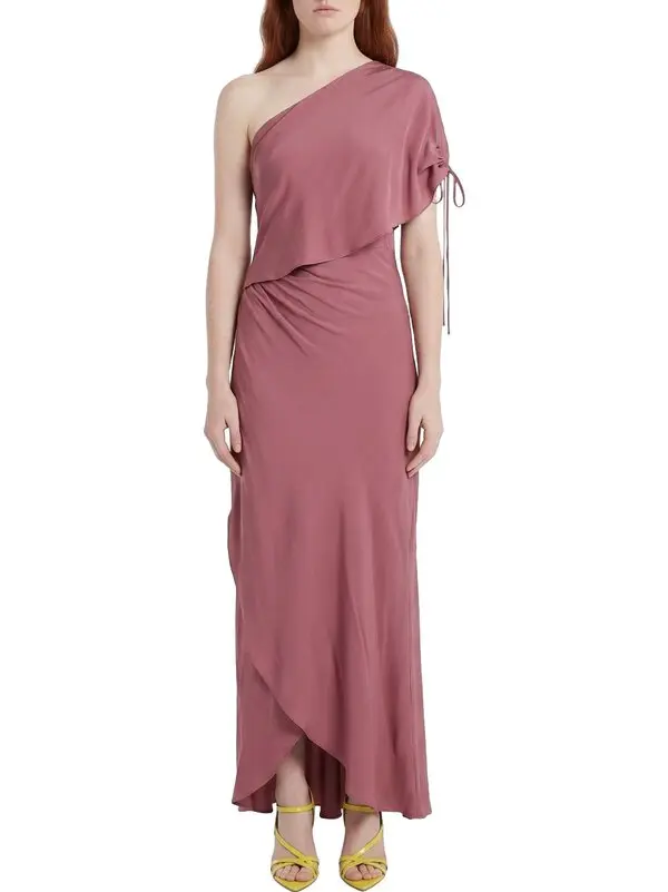 SEMICOUTURE One Shoulder Maxi Dress With Draped Detail - Red