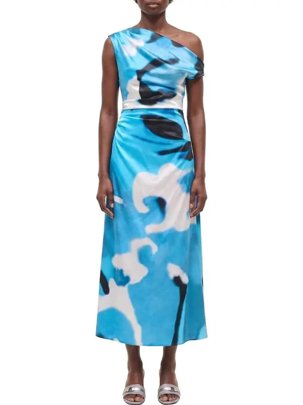 Staud Asymmetrical Printed Maxi Dress - Blue
