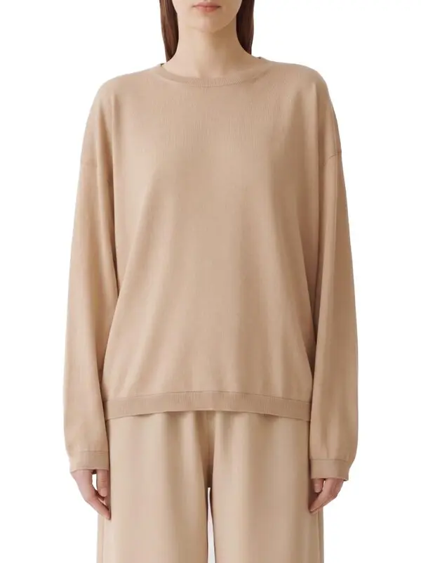Fabiana Filippi Crew Neck Pullover In Cotton And Silk Blend - Beige