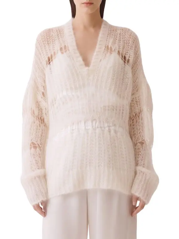 Fabiana Filippi Open Knit V-neck Sweater - Natural