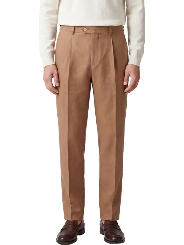 Brunello Cucinelli Tailored Cotton And Linen Trousers - Camel