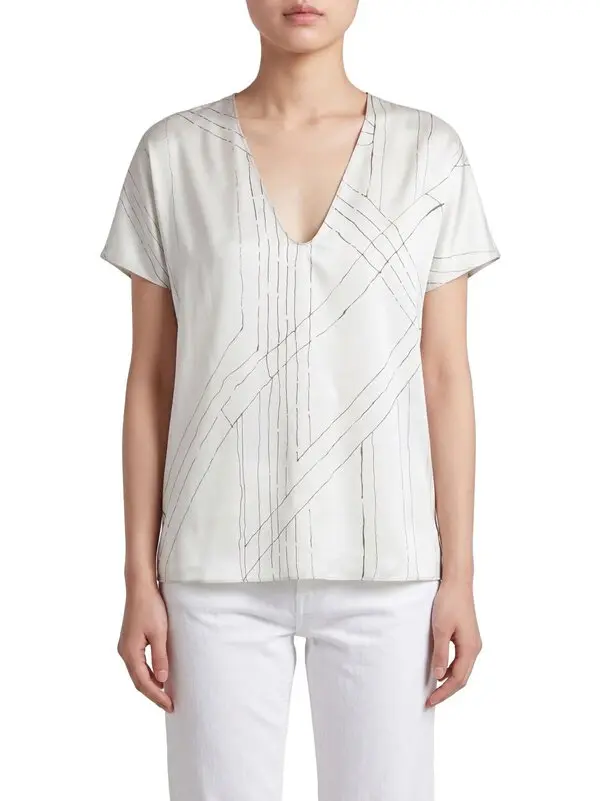 ALYSI V-neck Printed Short Sleeve Blouse - Green