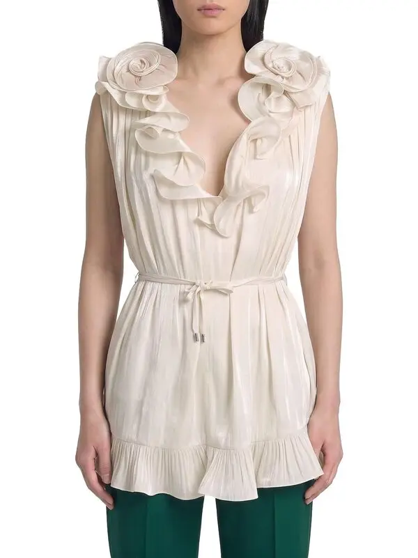 NISSA Ruffled V-neck Top - Cream