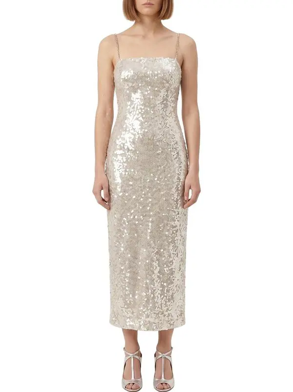 NISSA Sequin Embellished Midi Dress - Cream