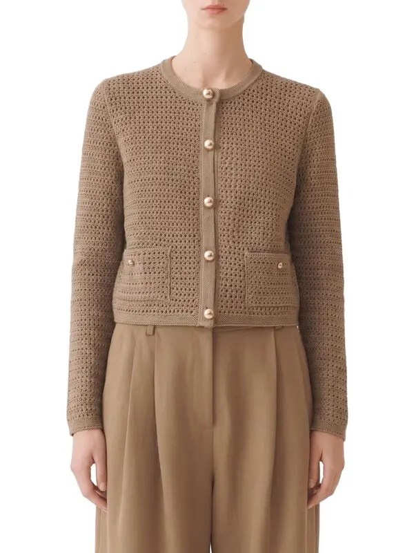 Fabiana Filippi Crew Neck Cotton Cardigan - Kaki
